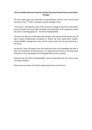 The First Global Data Loss Prevention & Data Recovery Summit Forum to ...