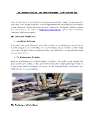 The Secrets of Probe Card Manufacturers Semi-Probes, Inc. | PDF