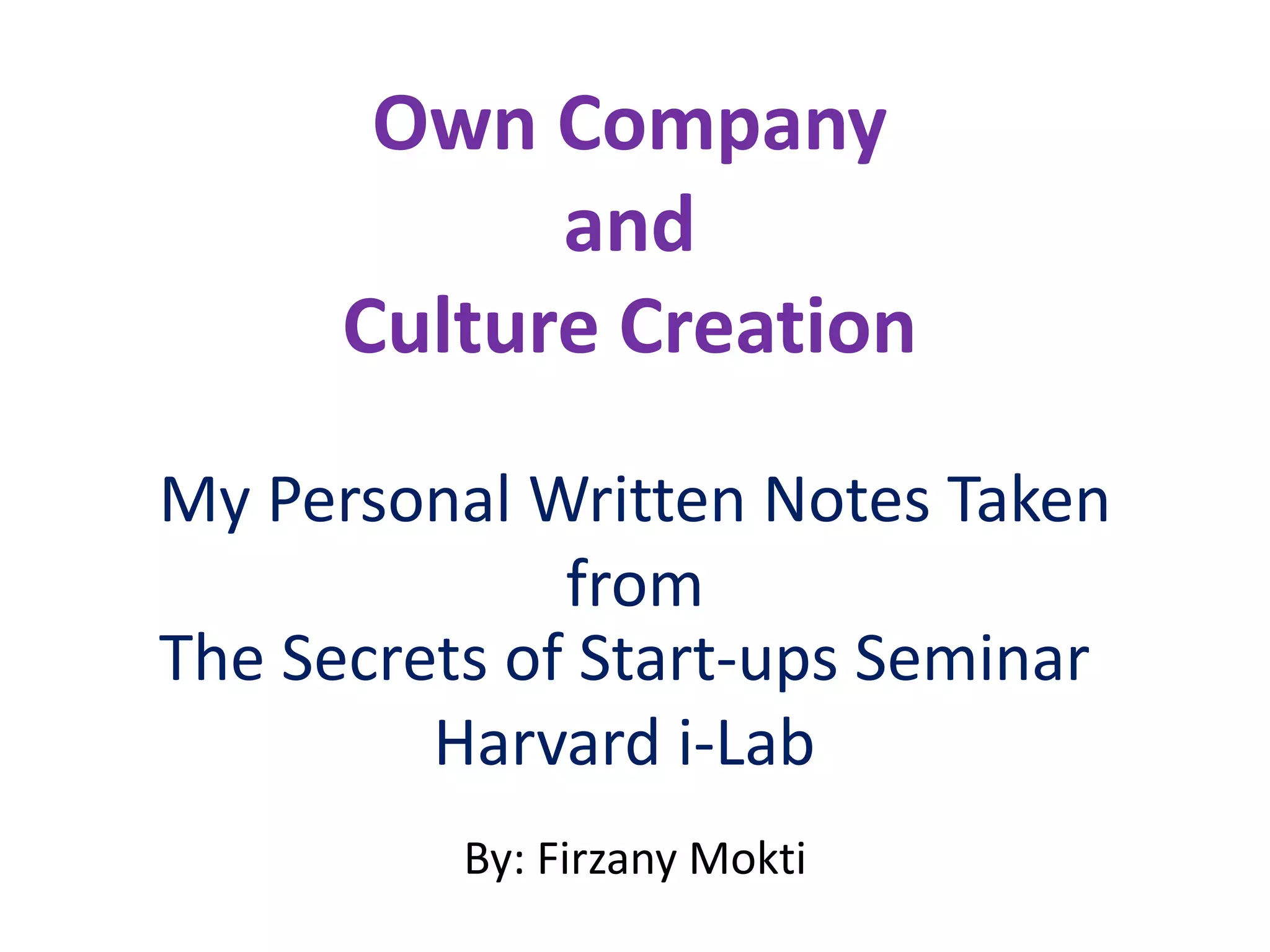 Own Company and Culture Creation | PPTX