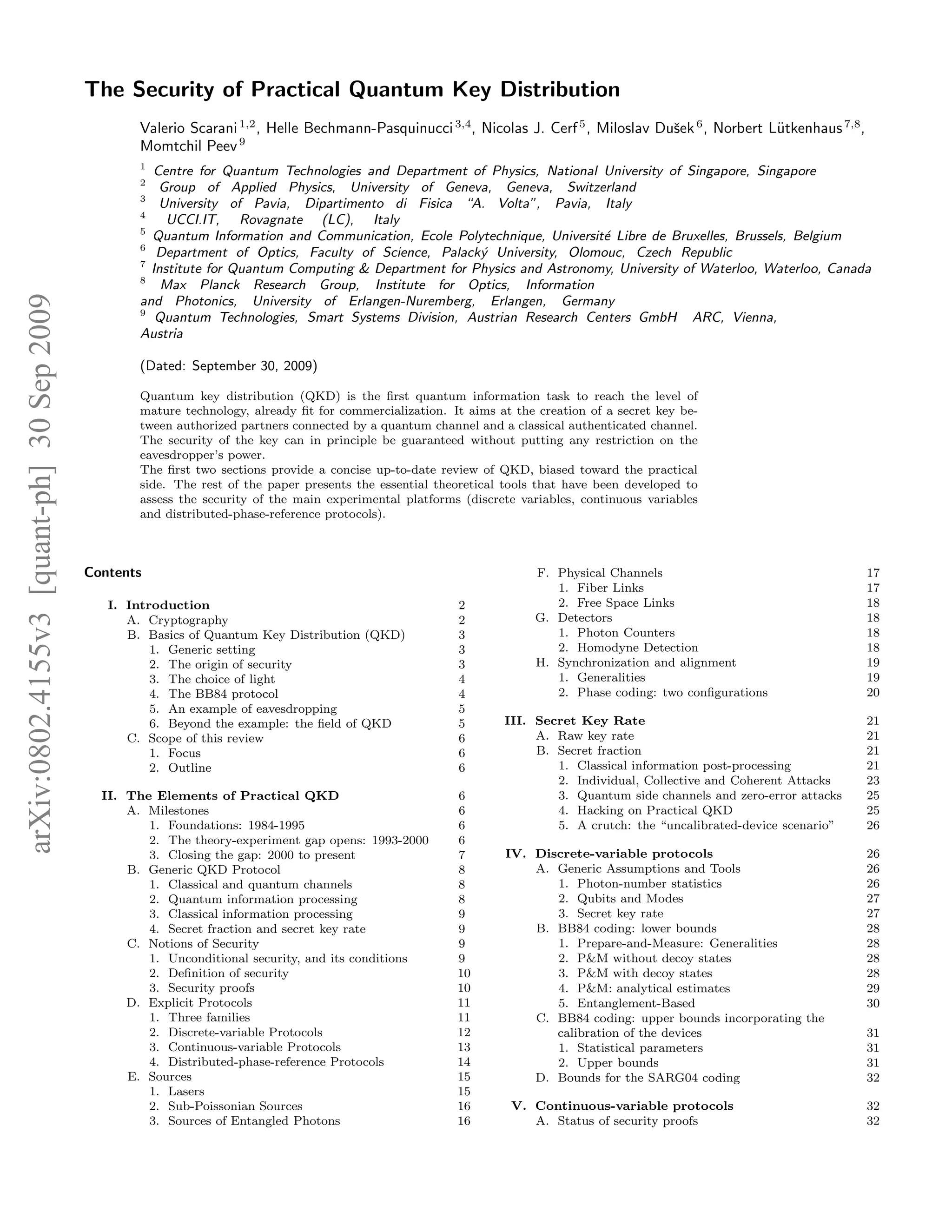 The Security Of Practical Quantum Key Distribution Pdf