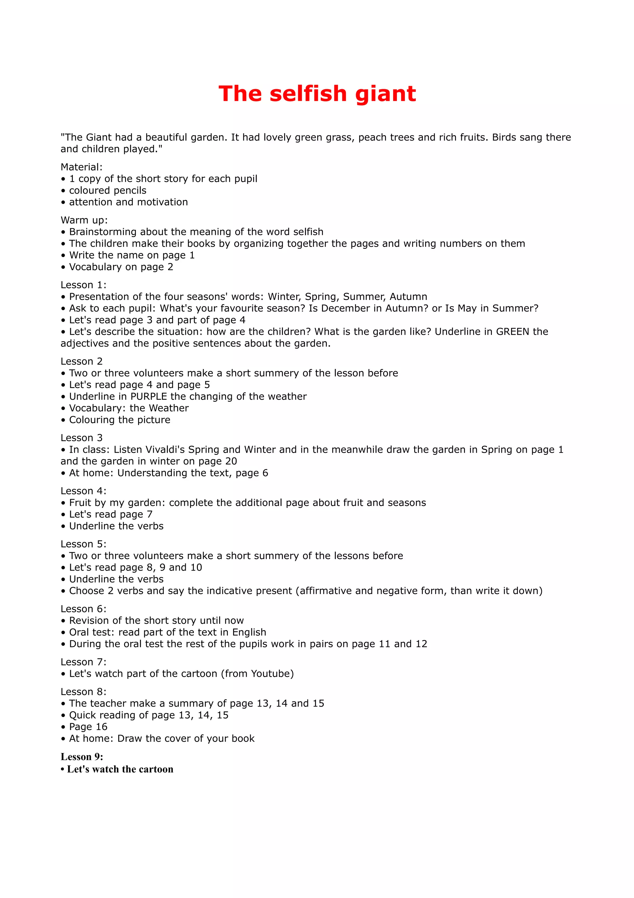 The selfish giant lesson plan | PDF