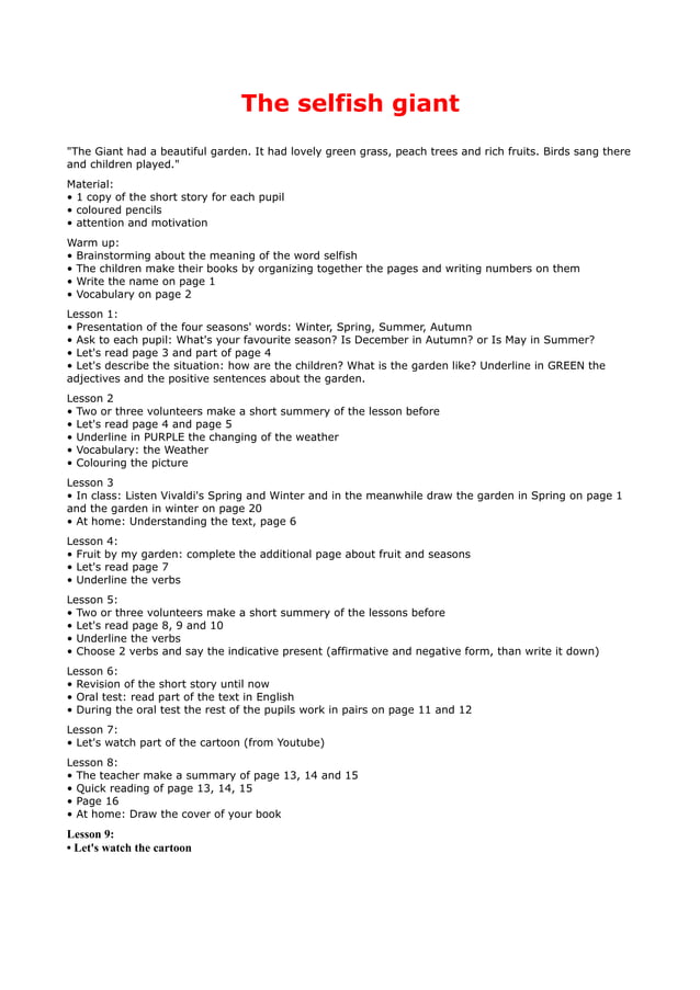 The selfish giant lesson plan | PDF