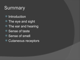 Presentation on the Senses of - the body | PPT
