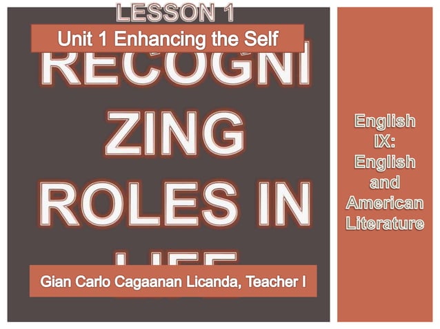 Lesson 1 Recognizing Roles in Life - The Seven Ages of Man | PPTX
