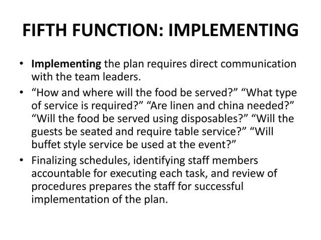 The seven functions of catering | PPTX
