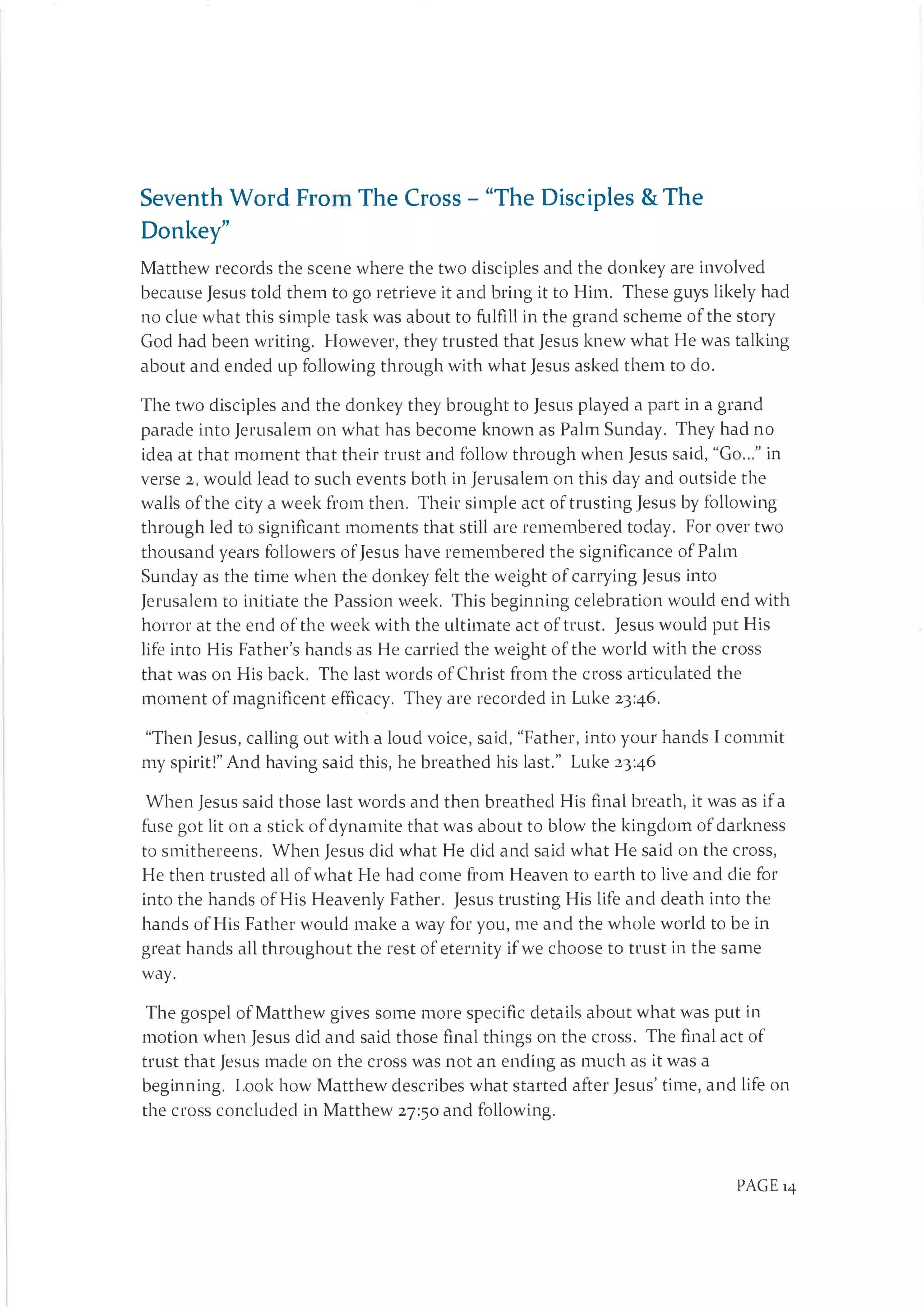 The Seven Words Jesus Spoke from the Cross Number 7 | PDF