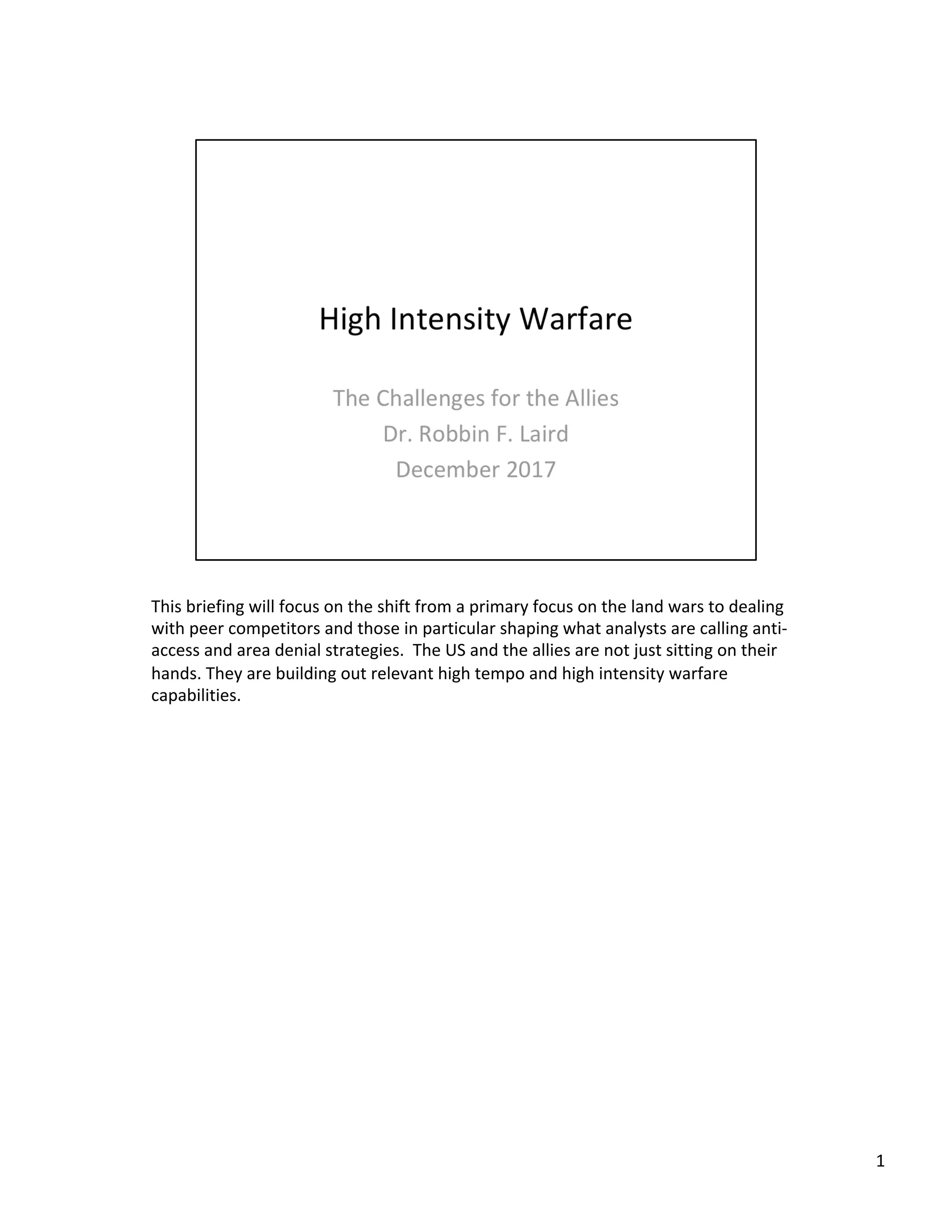 The Shift from Slo Mo to High Intensity Warfare | PDF | Arms ...