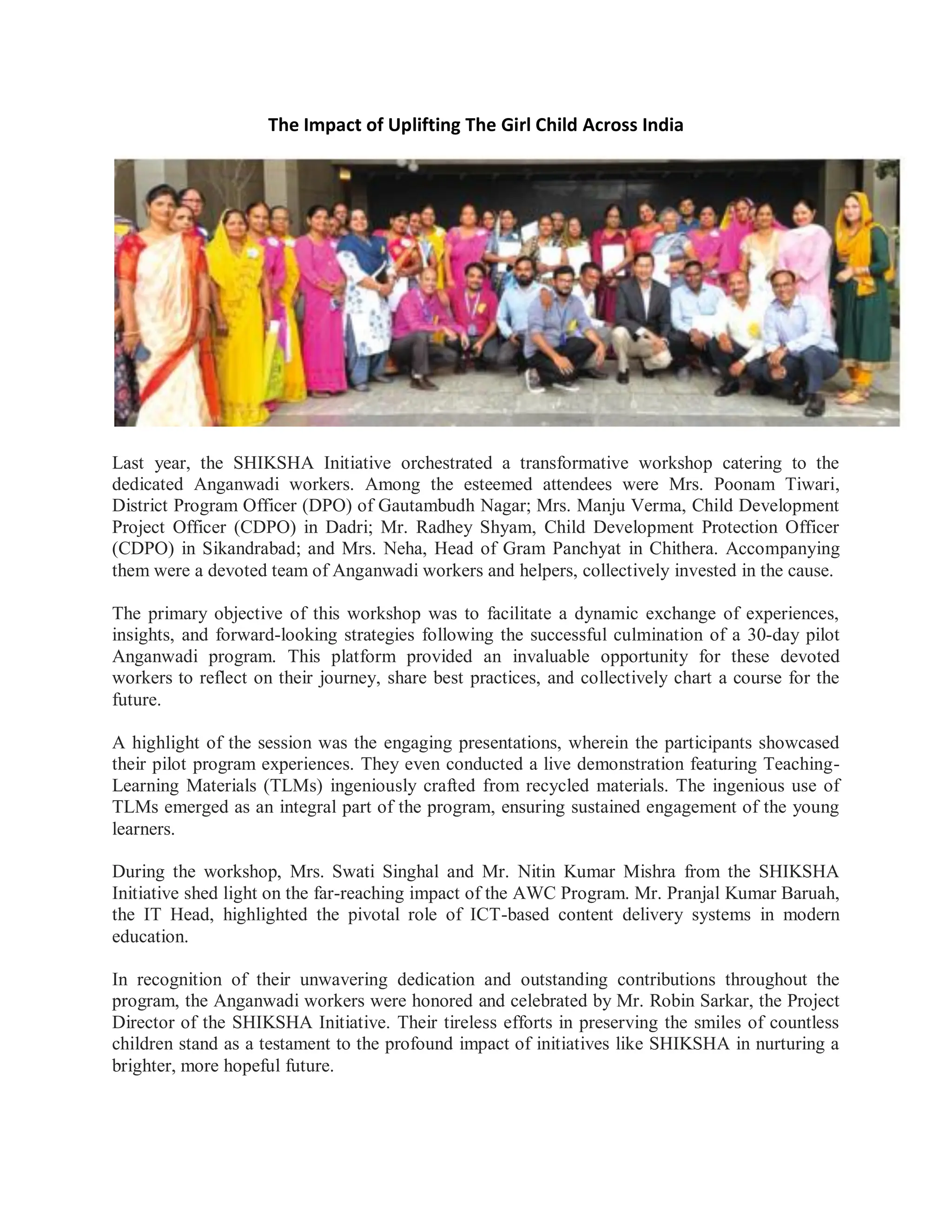 The SHIKSHA Initiative Uplifts The Girl Child Across India | PDF