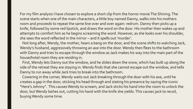 Micro-Analysis: The Shining | PPTX | Women\'s Outerwear | Women\'s Clothing