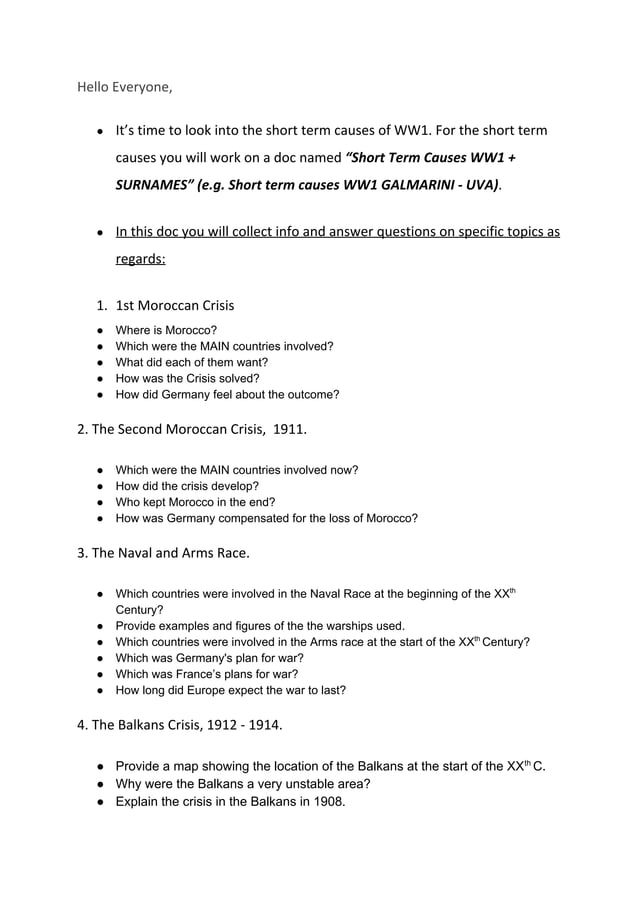 The Short Term Causes of WW1 | PDF