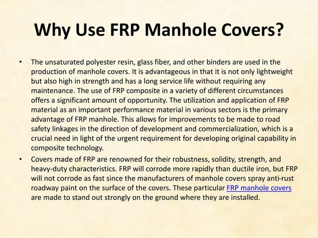 Some of the 5 primary functions of an FRP manhole | PPT