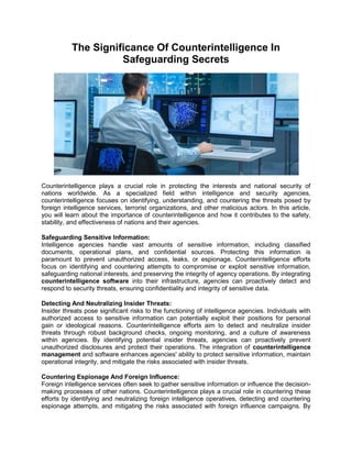 The Significance Of Counterintelligence In Safeguarding Secrets 1.docx