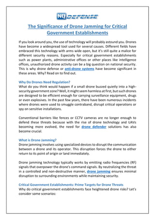 The Significance of Drone Jamming for Critical Government ...