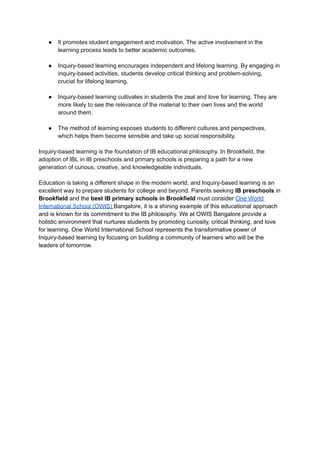 The Significance of Inquiry-Based Learning in IB Schools | OWIS ...