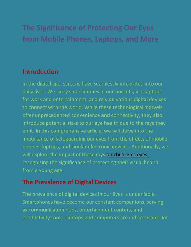 The Significance of Protecting Our Eyes from Mobile Phones, Laptops ...