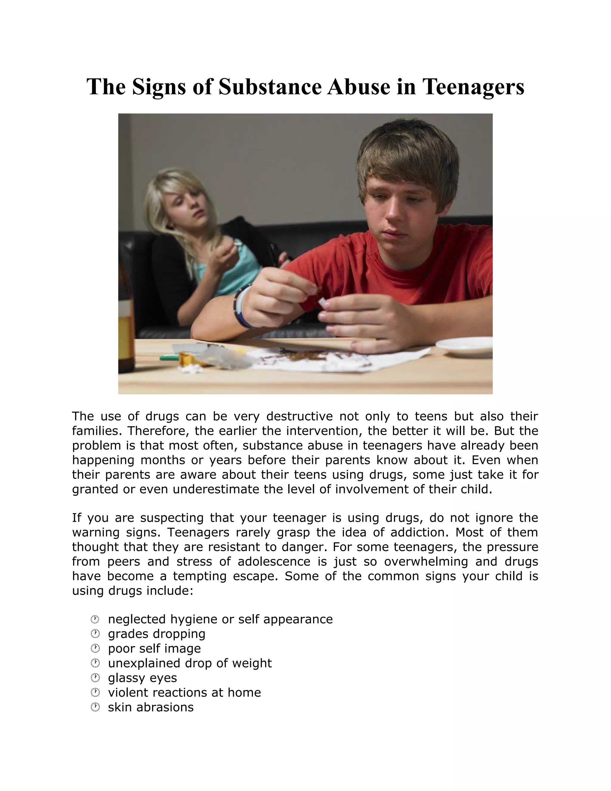 The Signs of Substance Abuse in Teenagers | PDF