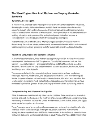 The Silent Engine: How Arab Mothers are Shaping the Arabic Economy | PDF