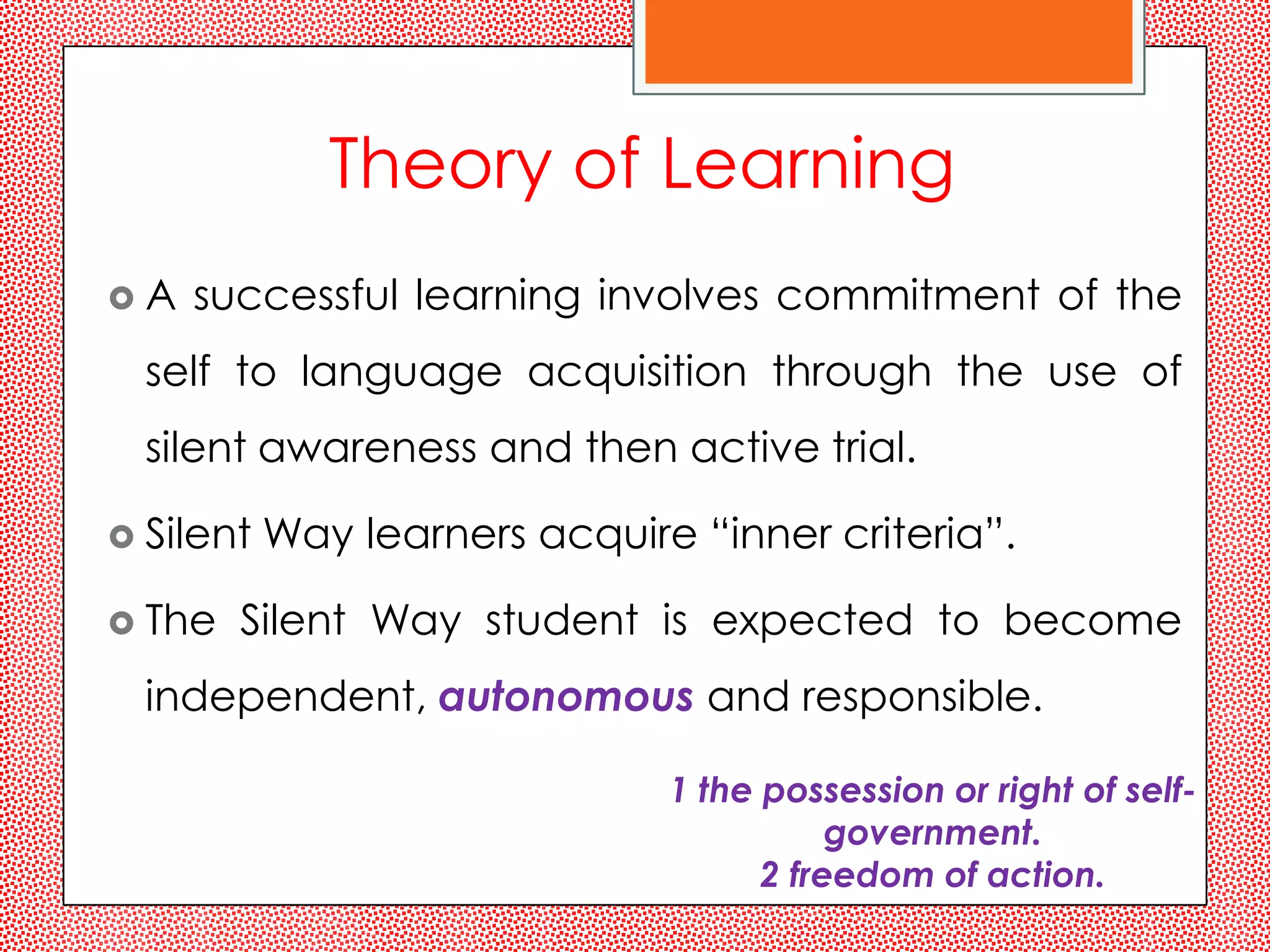 The silent way Approach | PPTX