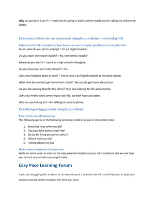 Simple present tense asking questions english lesson | DOCX