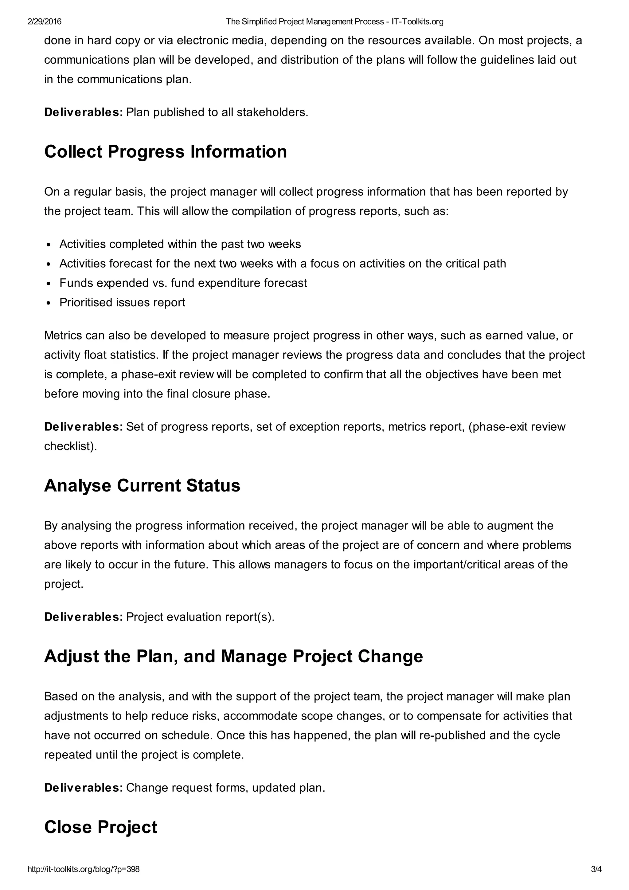 The simplified project management process it-toolkits | PDF