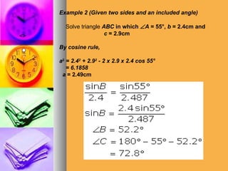 The sine and cosine rule | PPT | Physics | Science