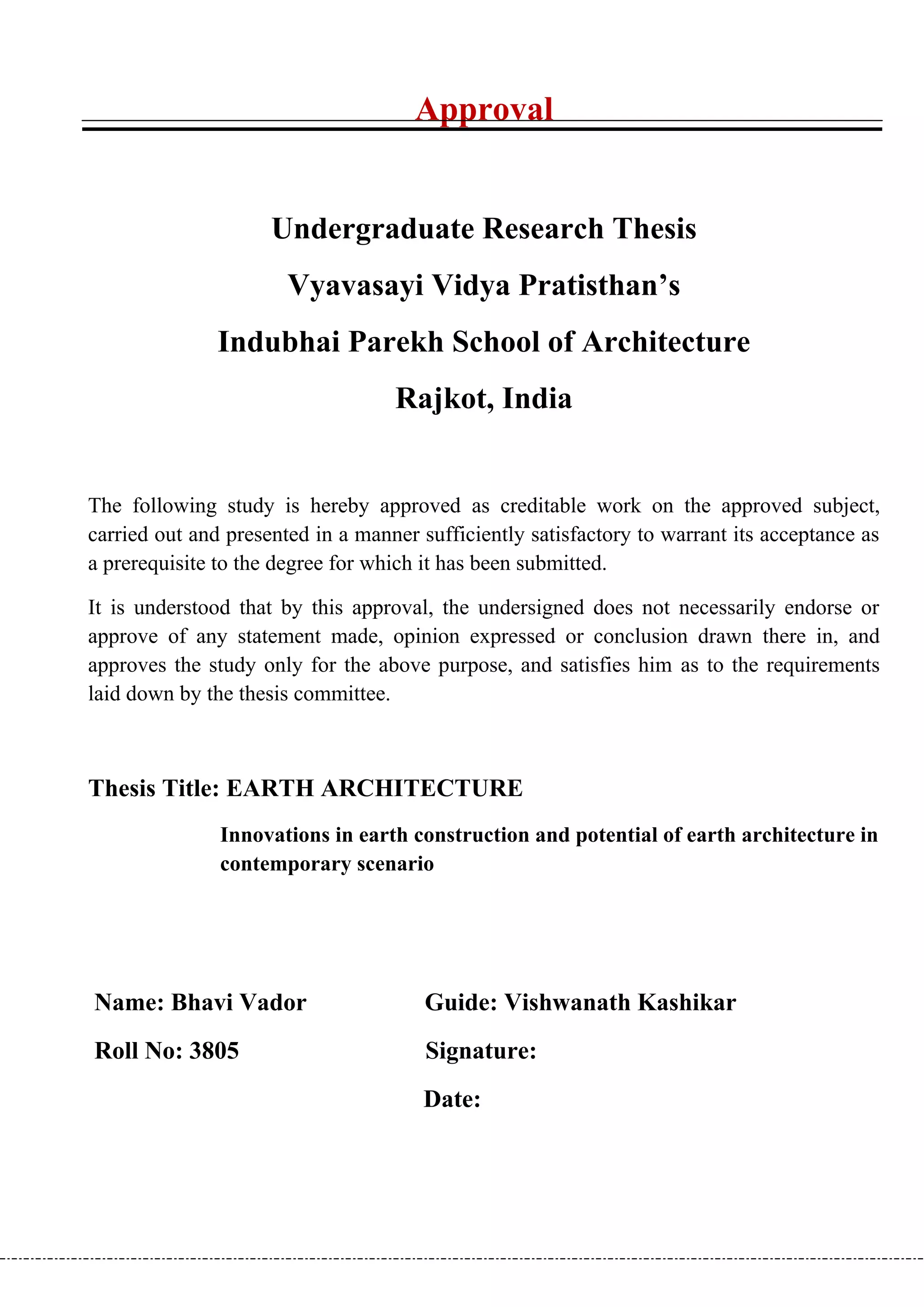 Thesis on earth architecture | PDF
