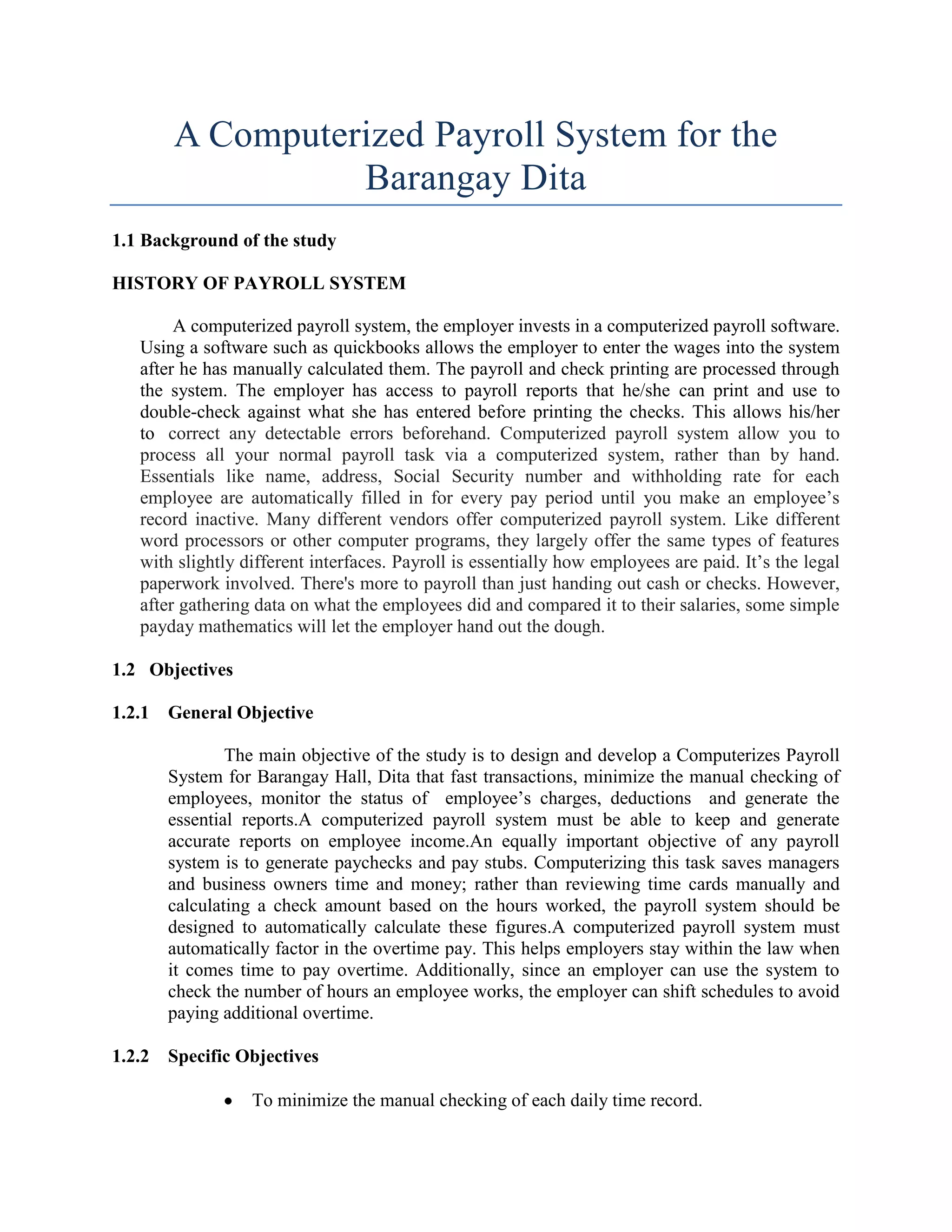 Thesis in Computerized Payroll System for Brangay Hall, Dita | DOCX