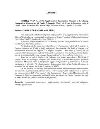 Supplementary Intervention Material in Developing Grammatical ...