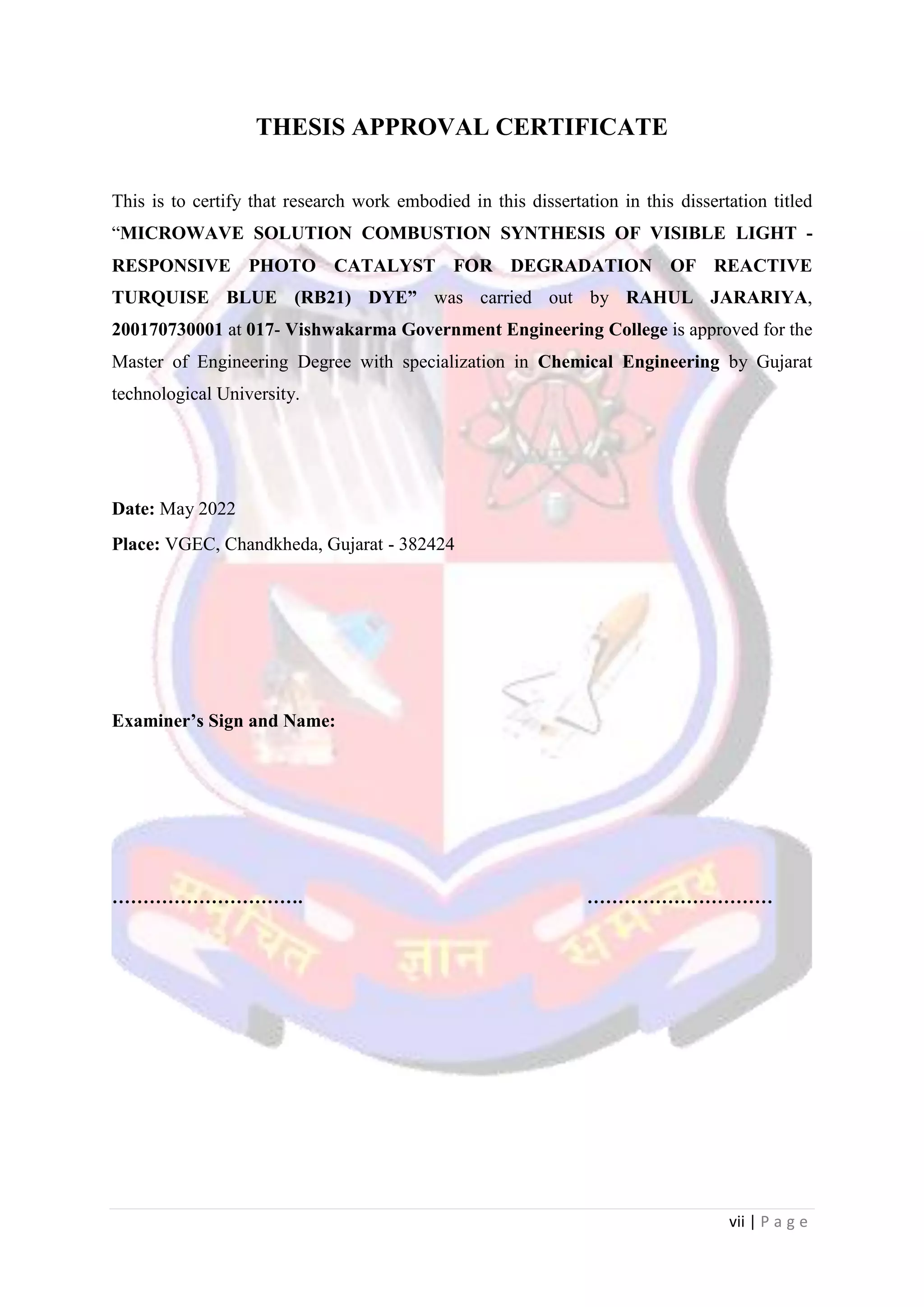Microwave solution combustion synthesis of visible light responsive photocatalyst for ...