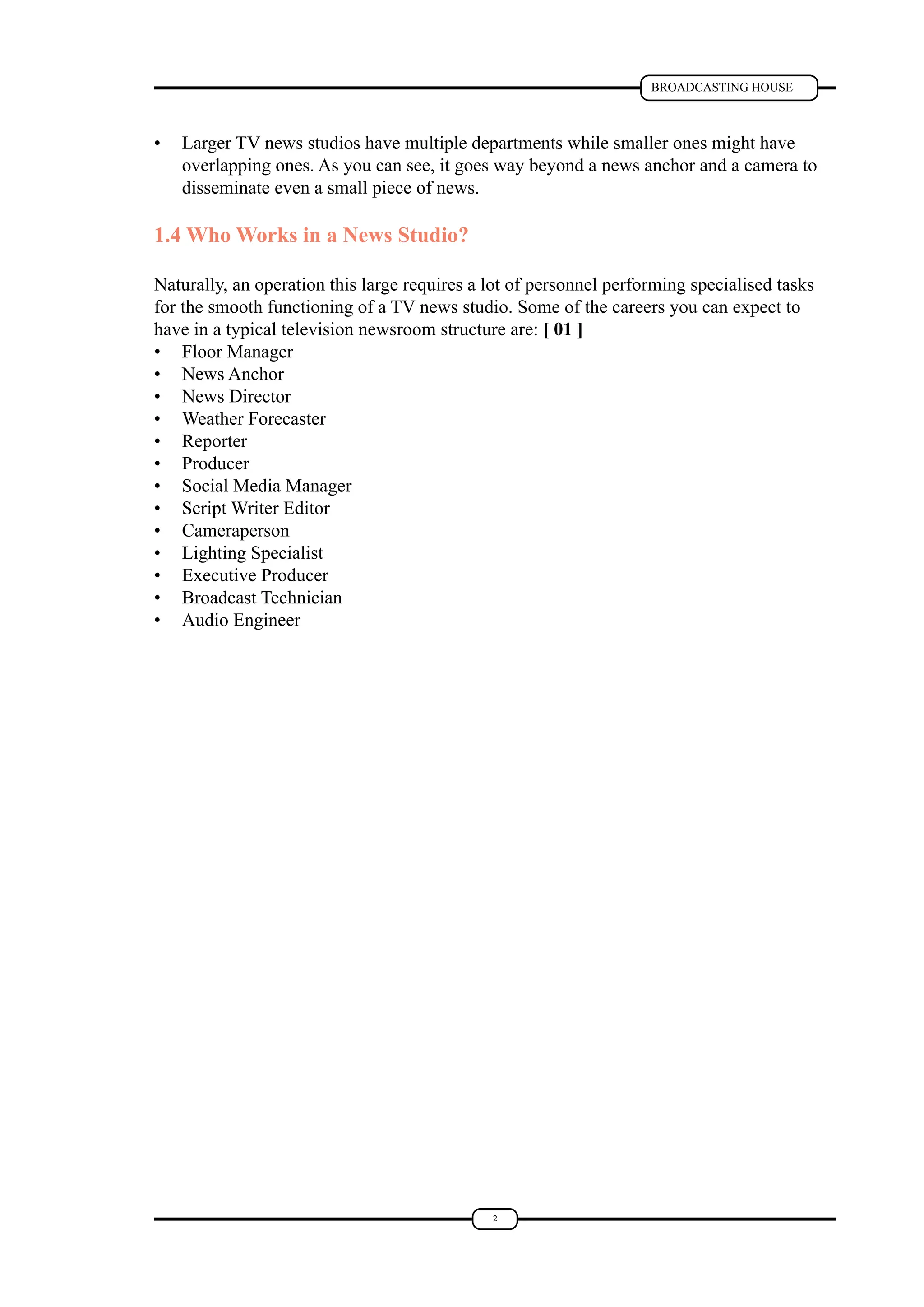 Thesis for standards and requirements of designing a broadcasting house ...