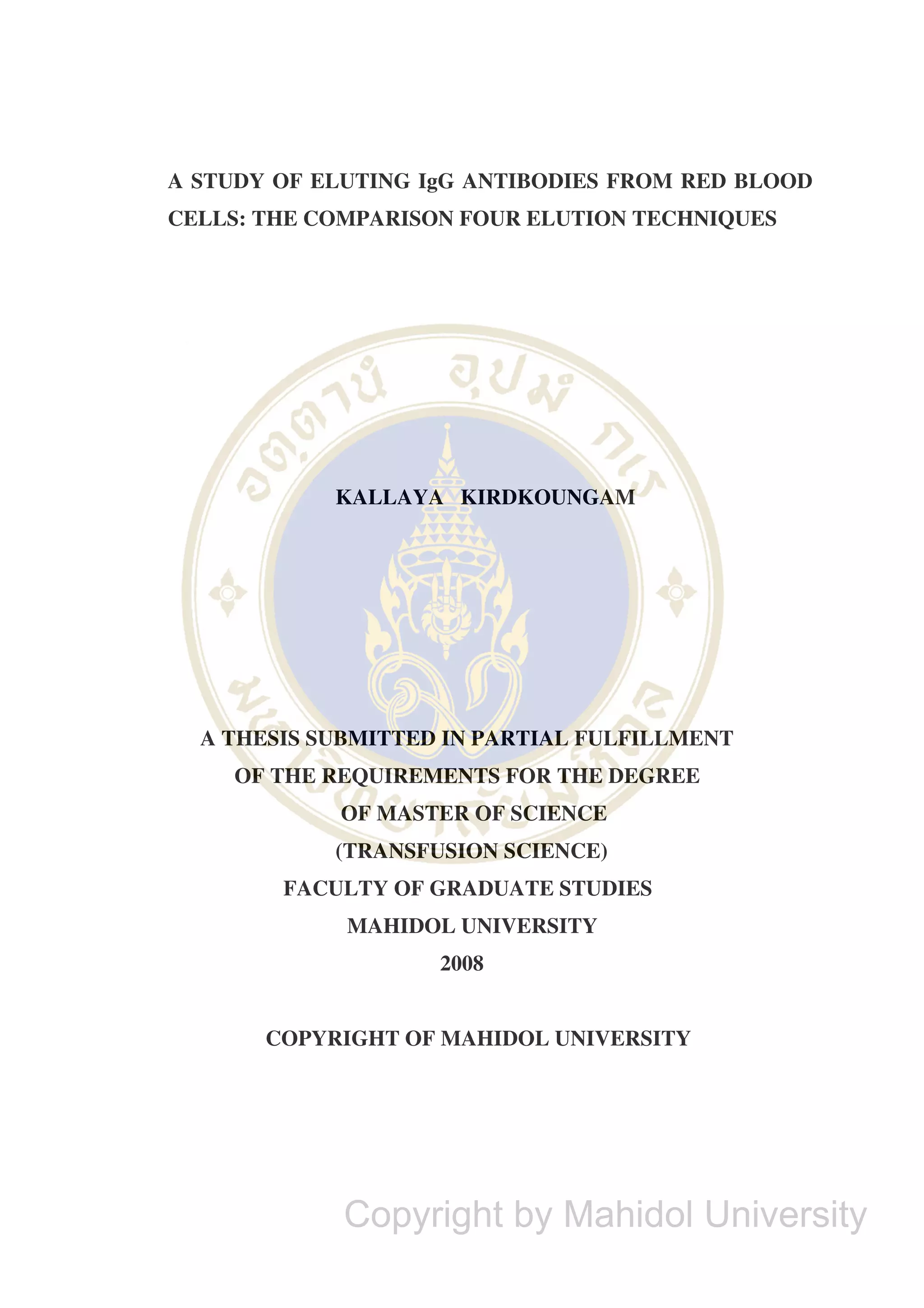 A STUDY OF ELUTING IgG ANTIBODIES FROM RED BLOOD CELLS: THE | PDF