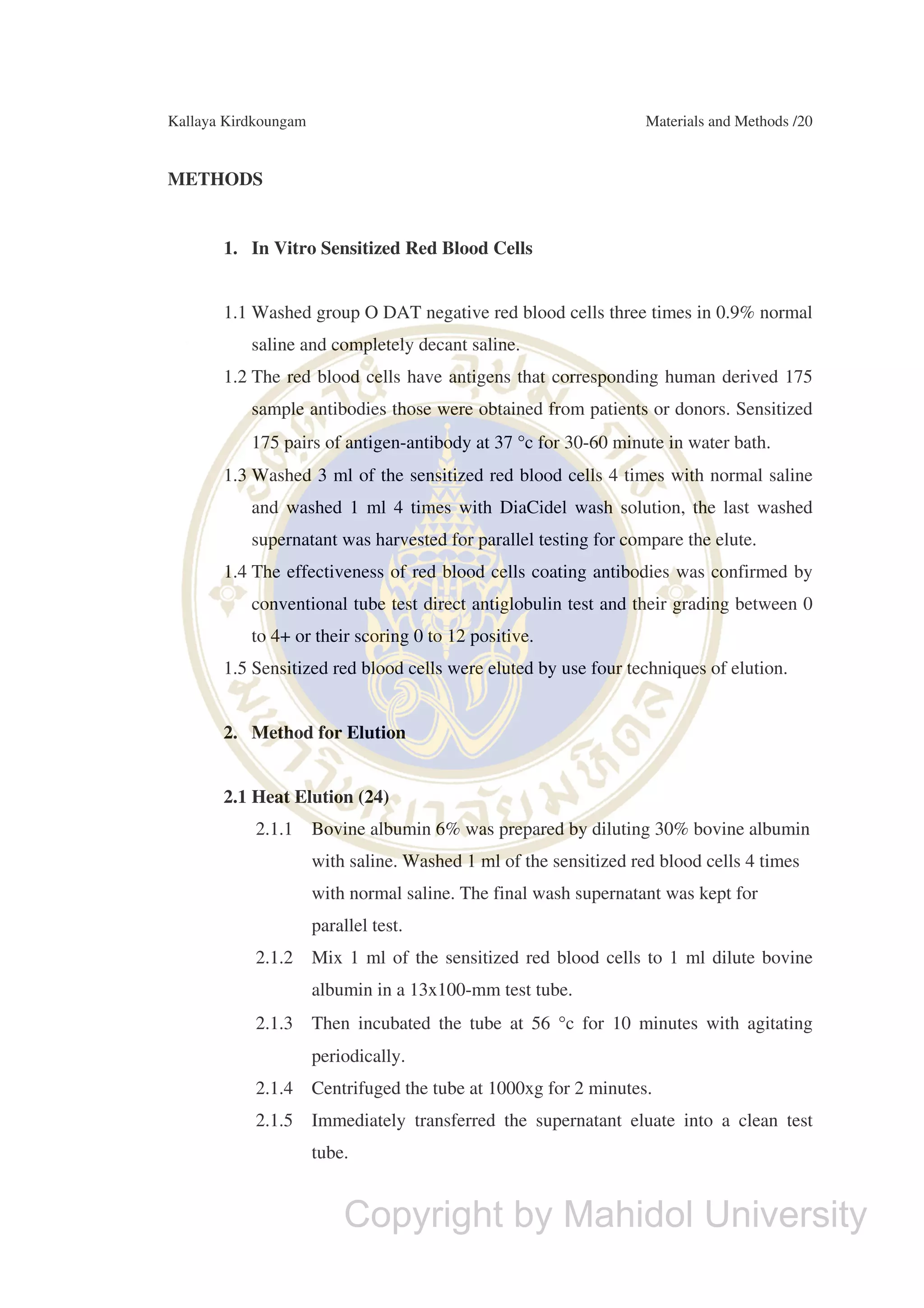 A STUDY OF ELUTING IgG ANTIBODIES FROM RED BLOOD CELLS: THE | PDF