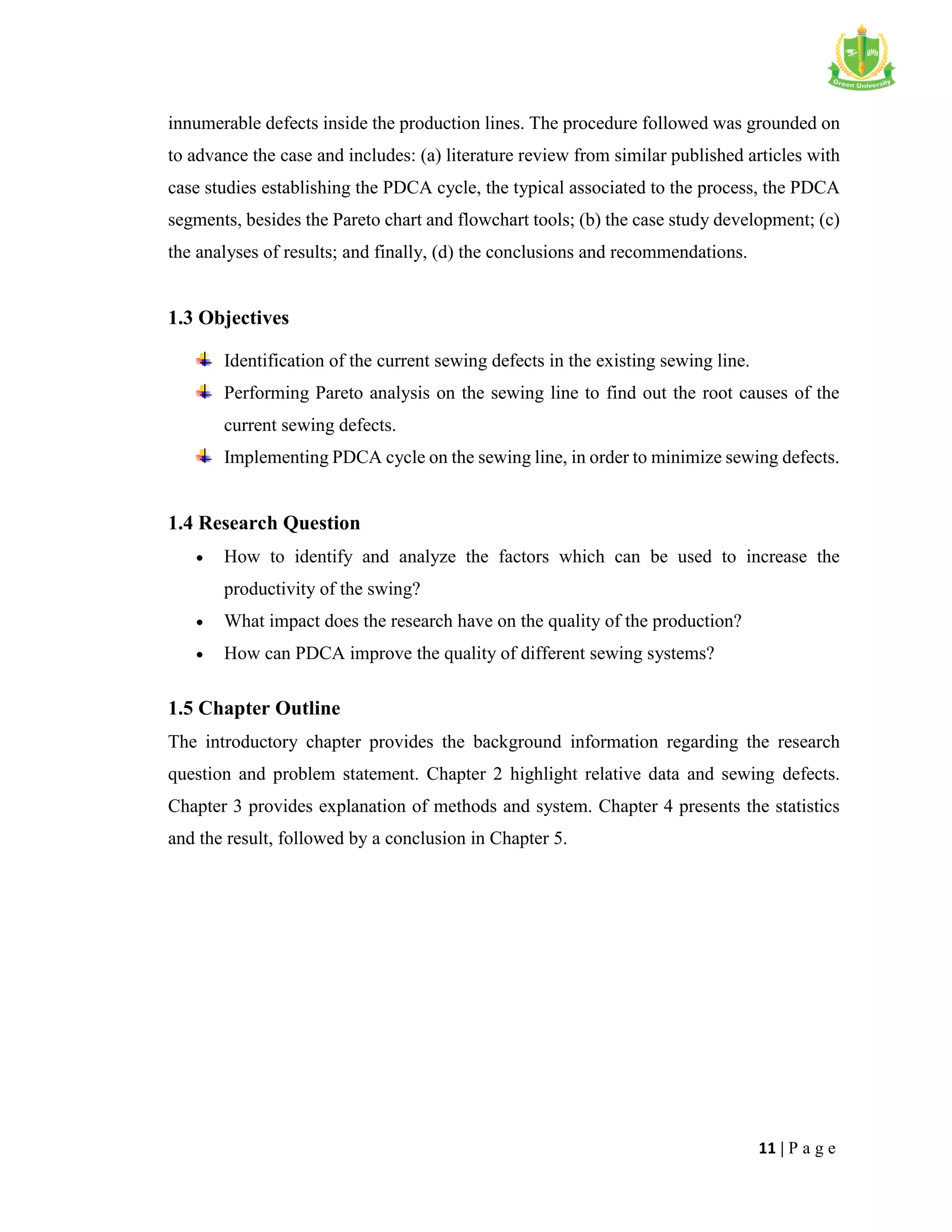 Thesis Report | Minimization of Sewing Defects through Implementation of PDCA in Garments ...