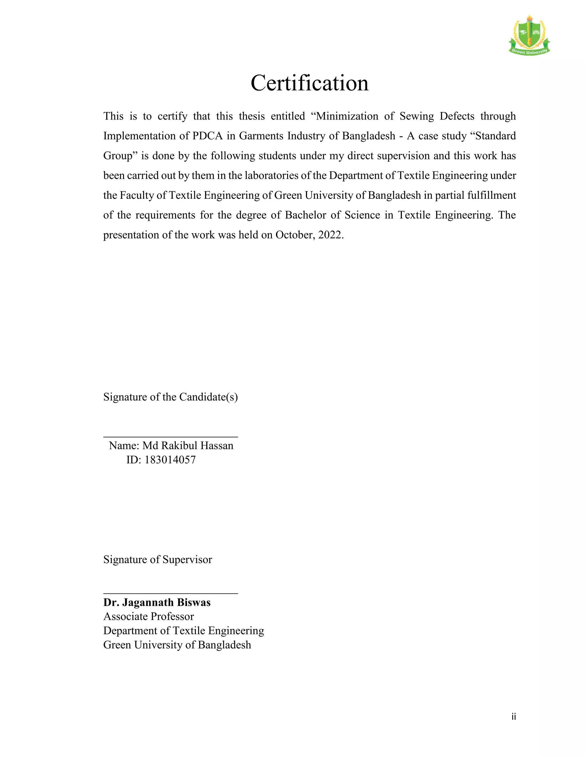Thesis Report | Minimization of Sewing Defects through Implementation ...