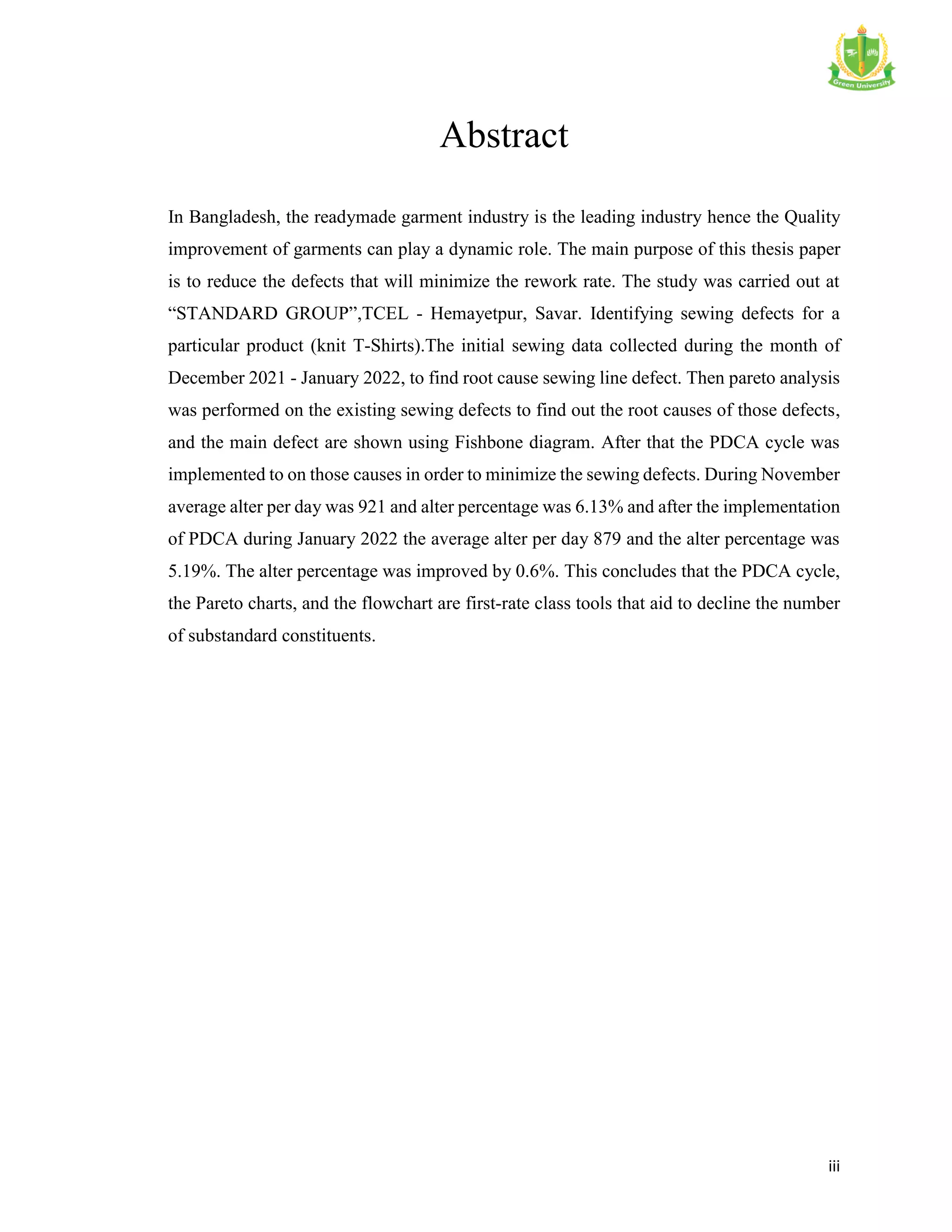 Thesis Report | Minimization of Sewing Defects through Implementation ...
