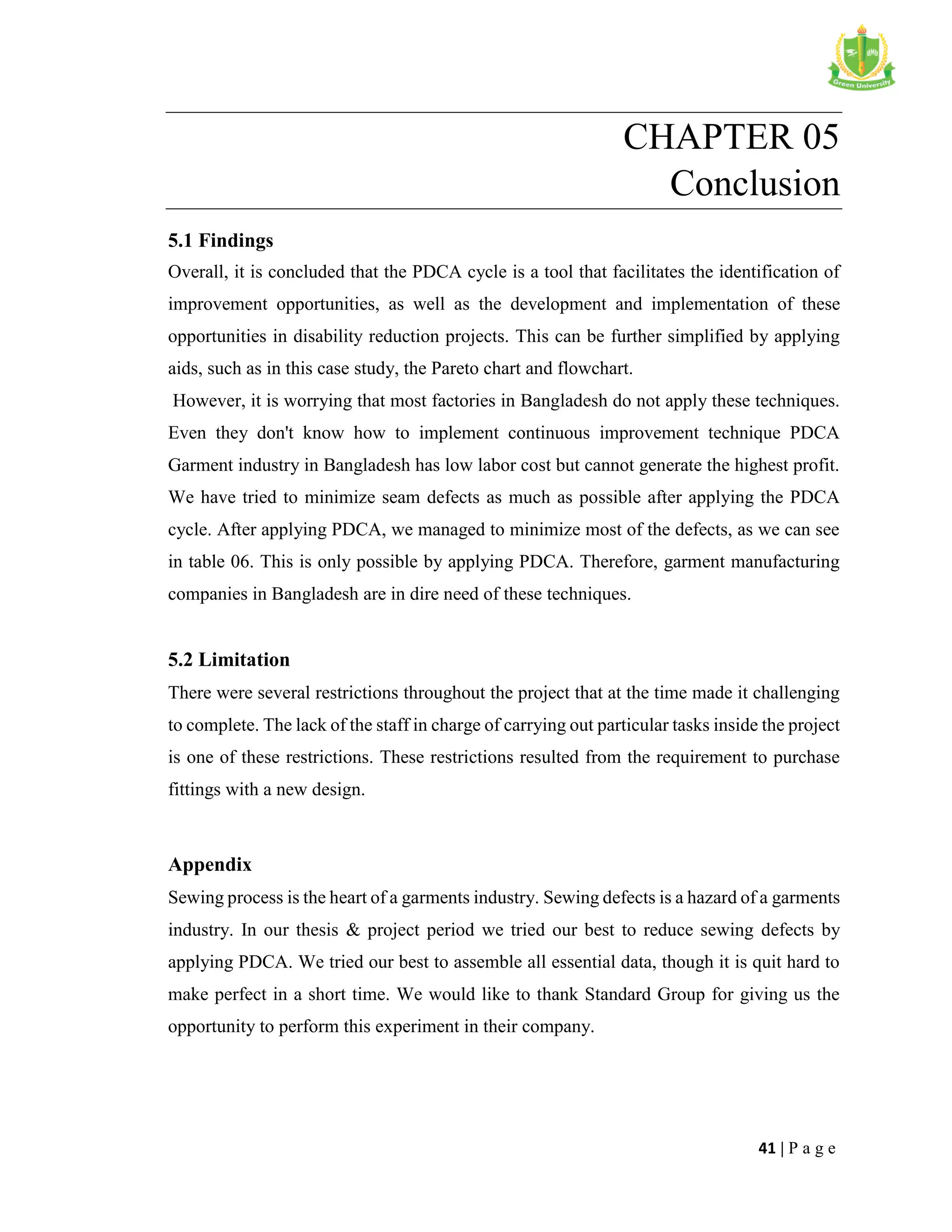 Thesis Report | Minimization of Sewing Defects through Implementation of PDCA in Garments ...