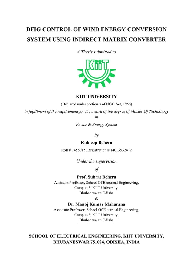 DFIG control of WECS using indirect matrix converter | PDF