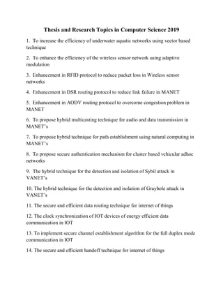 Thesis and research topics in Computer Science 2019 | PDF