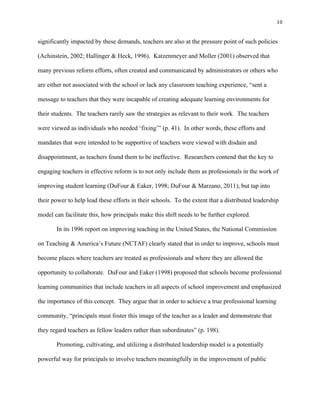 Thesis a qualitative analysis of distributed leadership and teacher ...