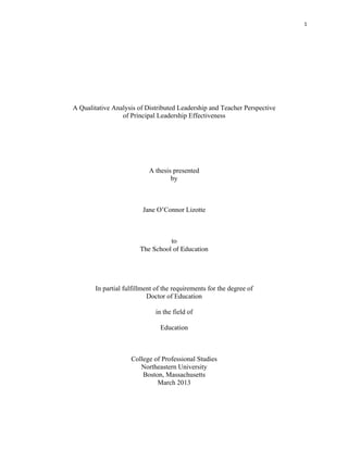 Thesis a qualitative analysis of distributed leadership and teacher ...