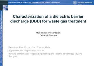 Characterization of a dielectric barrier discharge (DBD) for waste gas ...