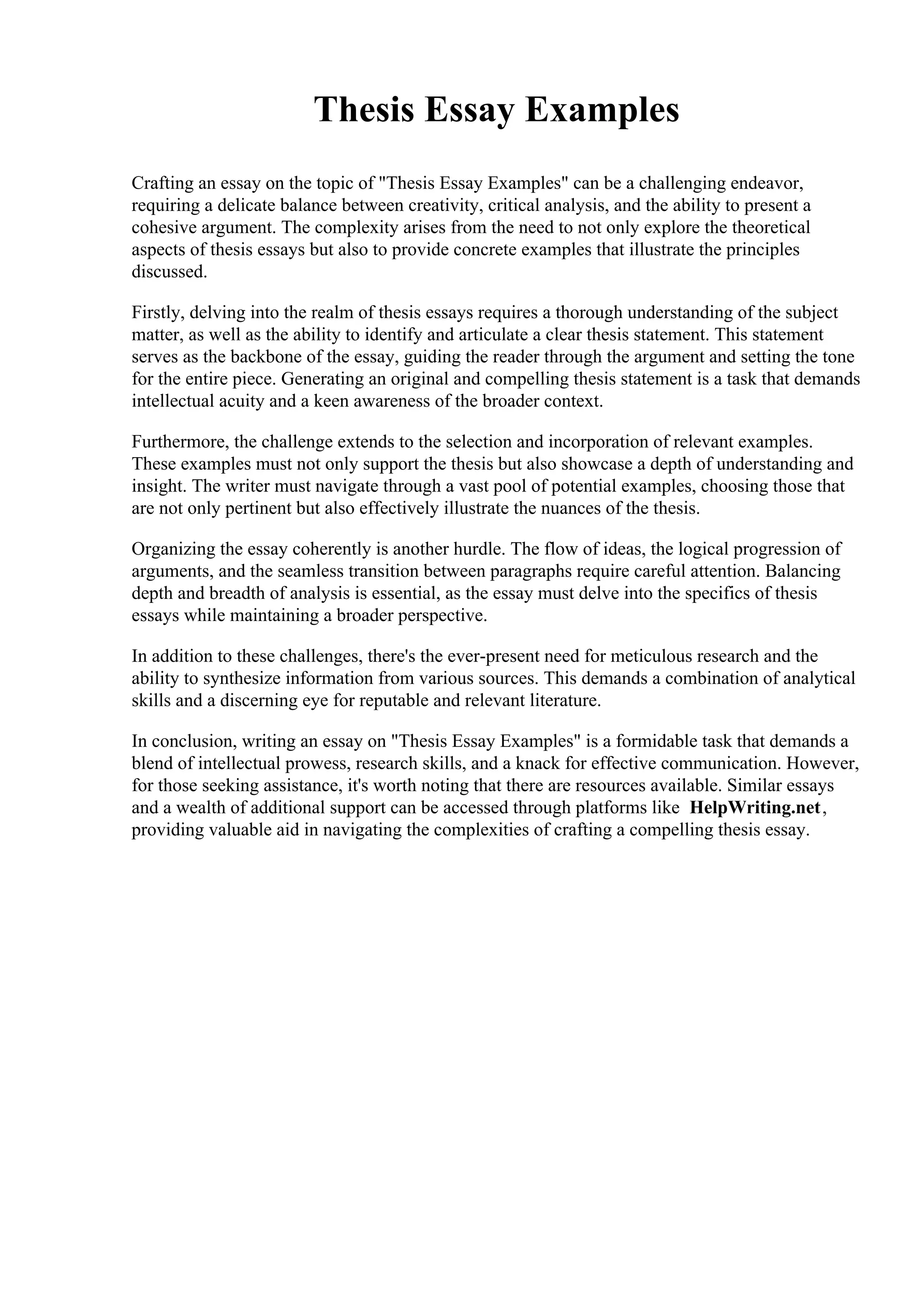 Thesis Essay Examples | PDF Thesis Essay Examples | PDF