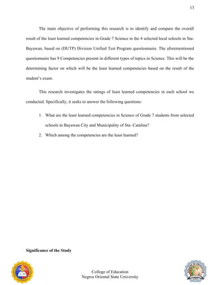 Least Learned Competencies in Grade 7 Science Students: Basis for Intervention | DOCX