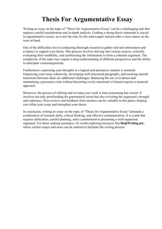 Thesis For Argumentative Essay. 8 Argumentative Essay Examples | PDF