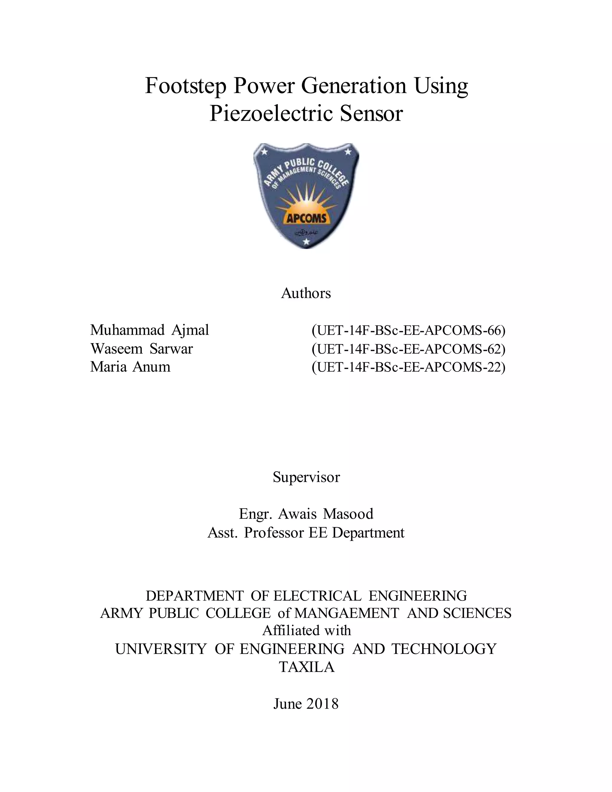 Thesis Of footstep Power Generation | DOCX