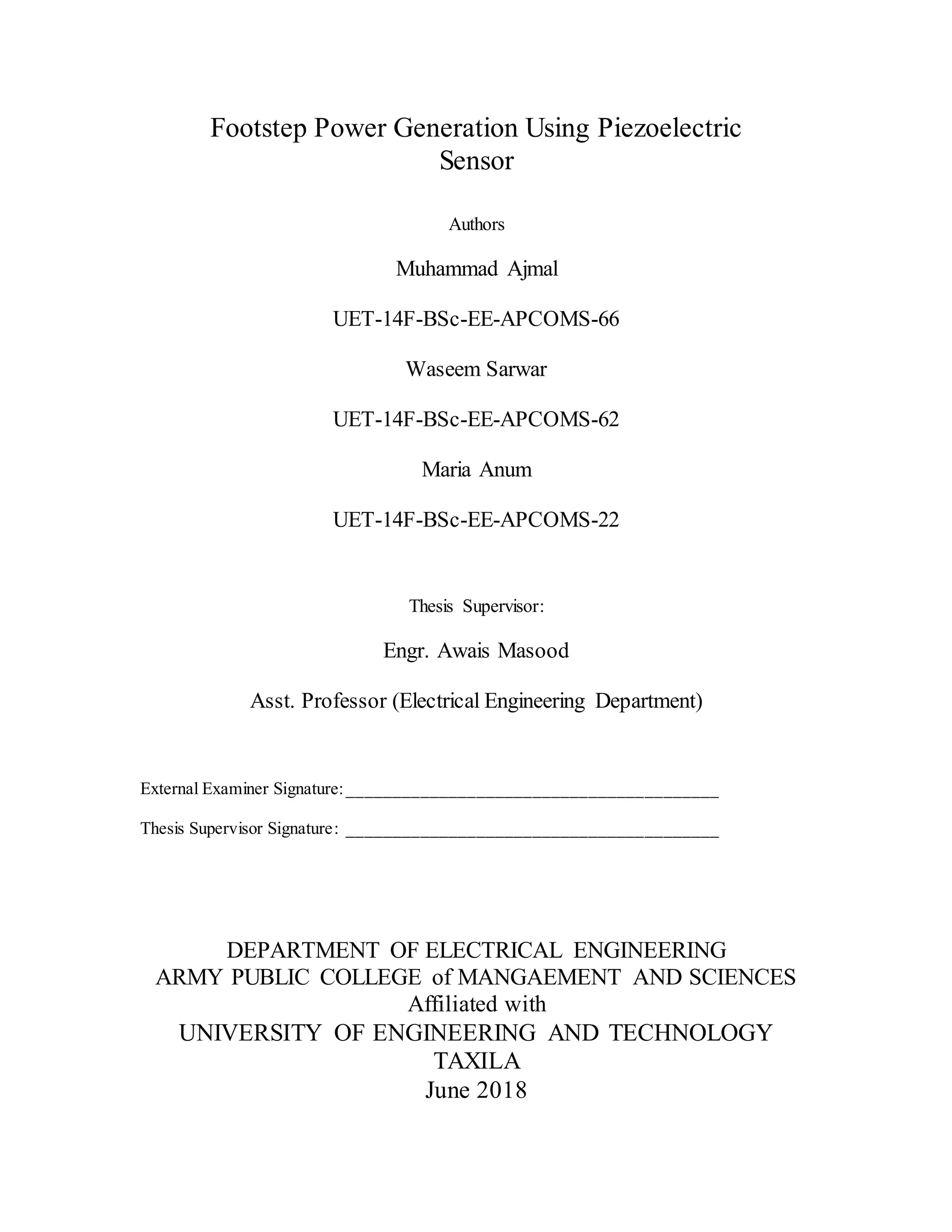 Thesis Of footstep Power Generation | DOCX
