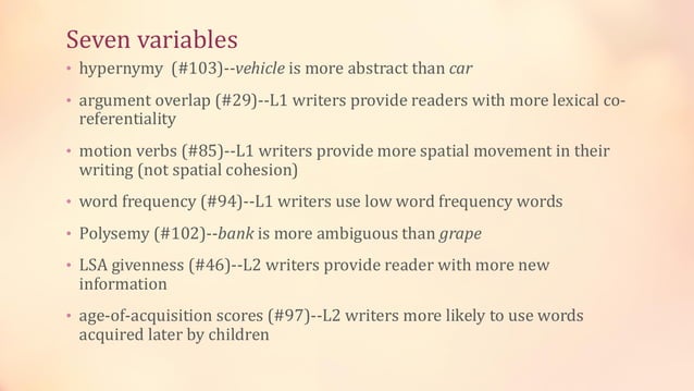 Automatic measures of cohesion and lexical proficiency in L2 writing | PPT