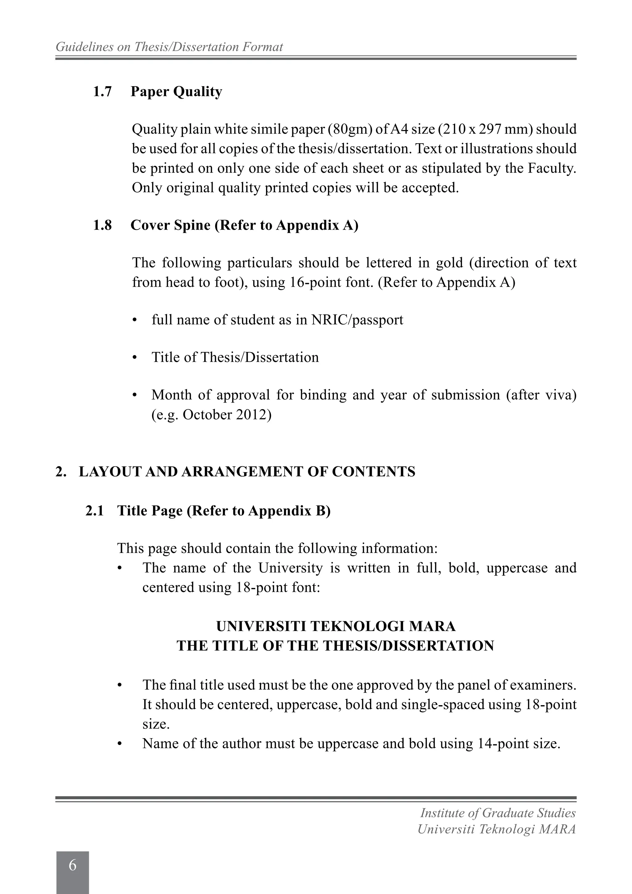 UITM Thesis Guidelines of Graduate Students | PDF