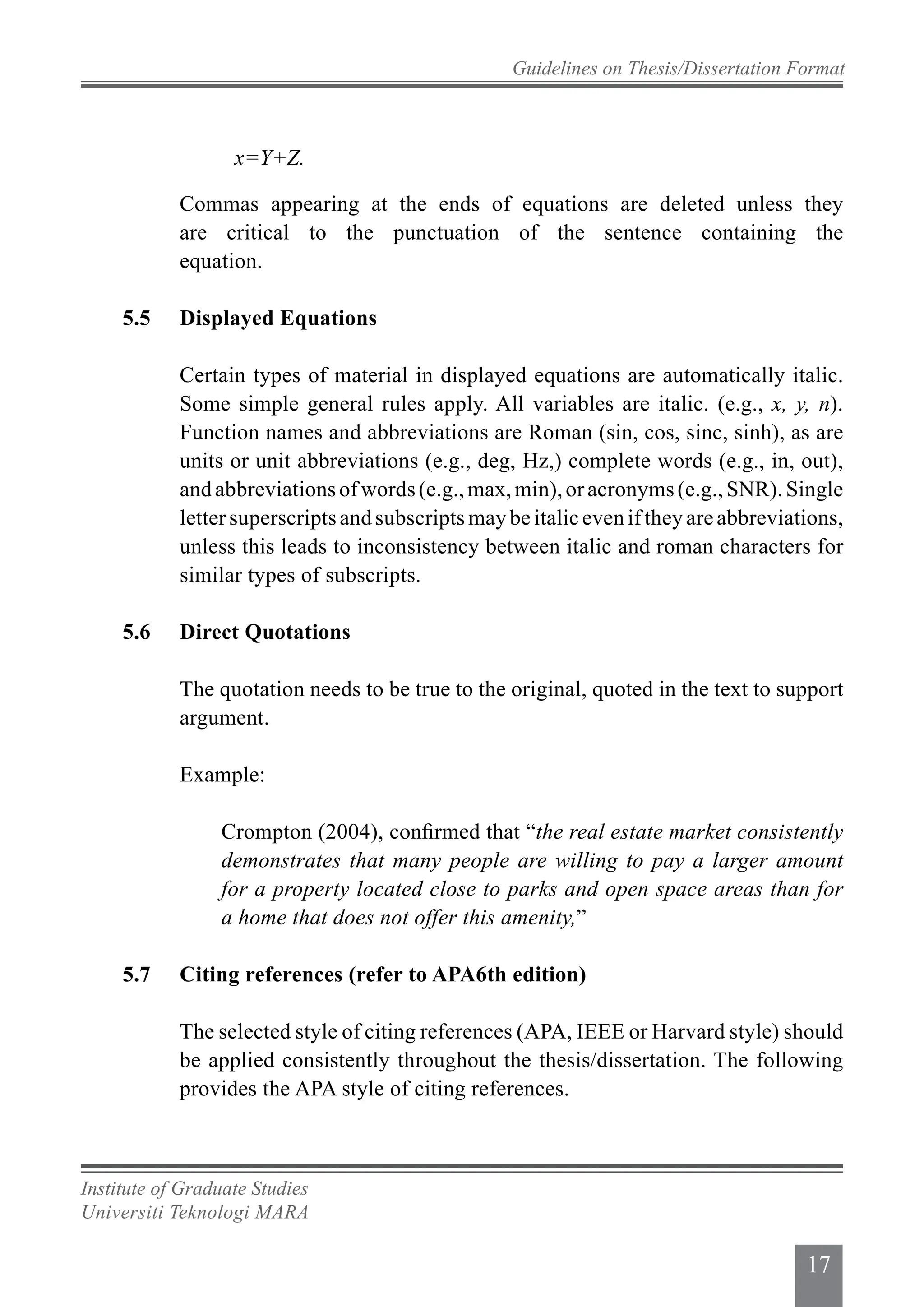 UITM Thesis Guidelines of Graduate Students | PDF