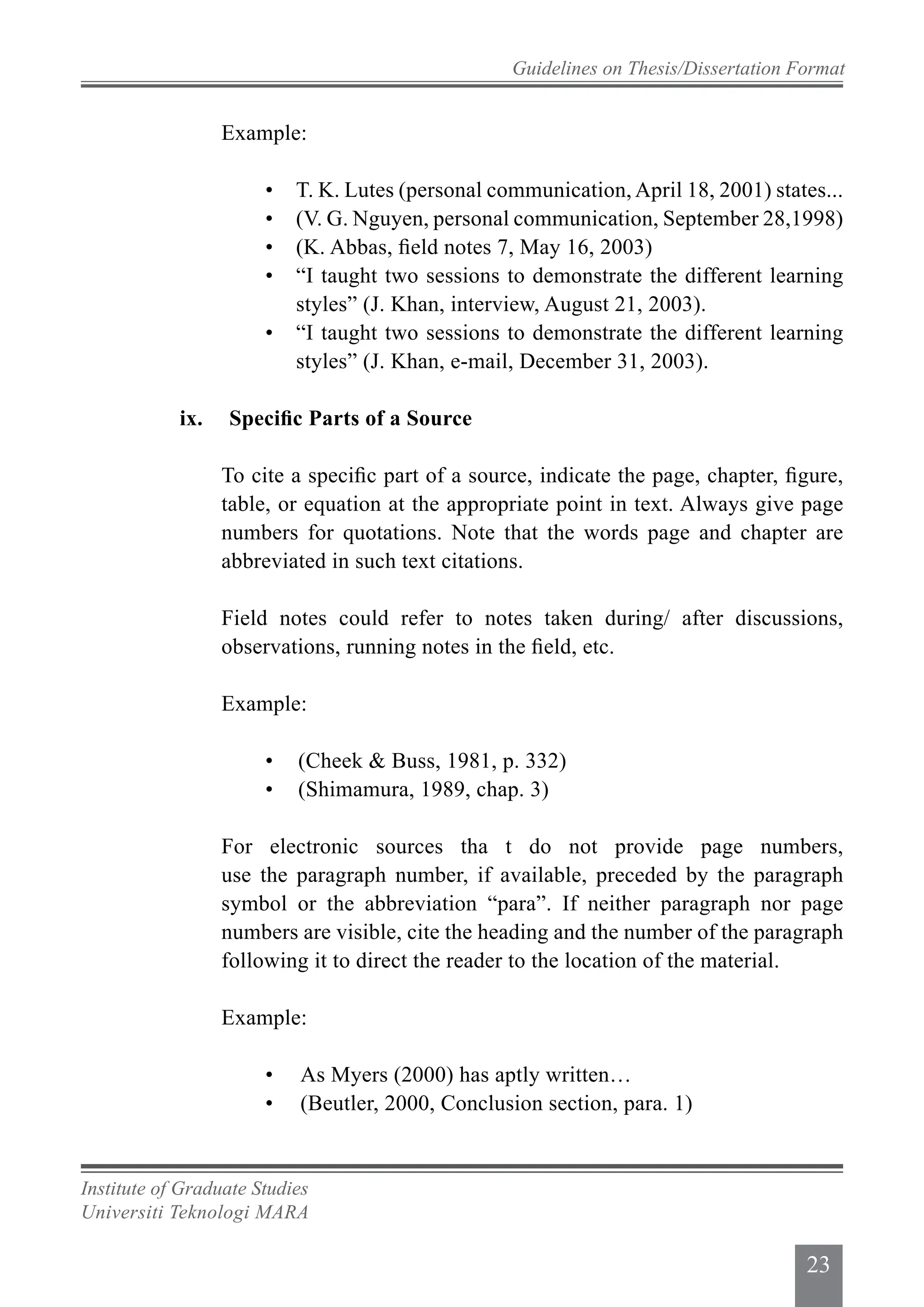 UITM Thesis Guidelines of Graduate Students | PDF